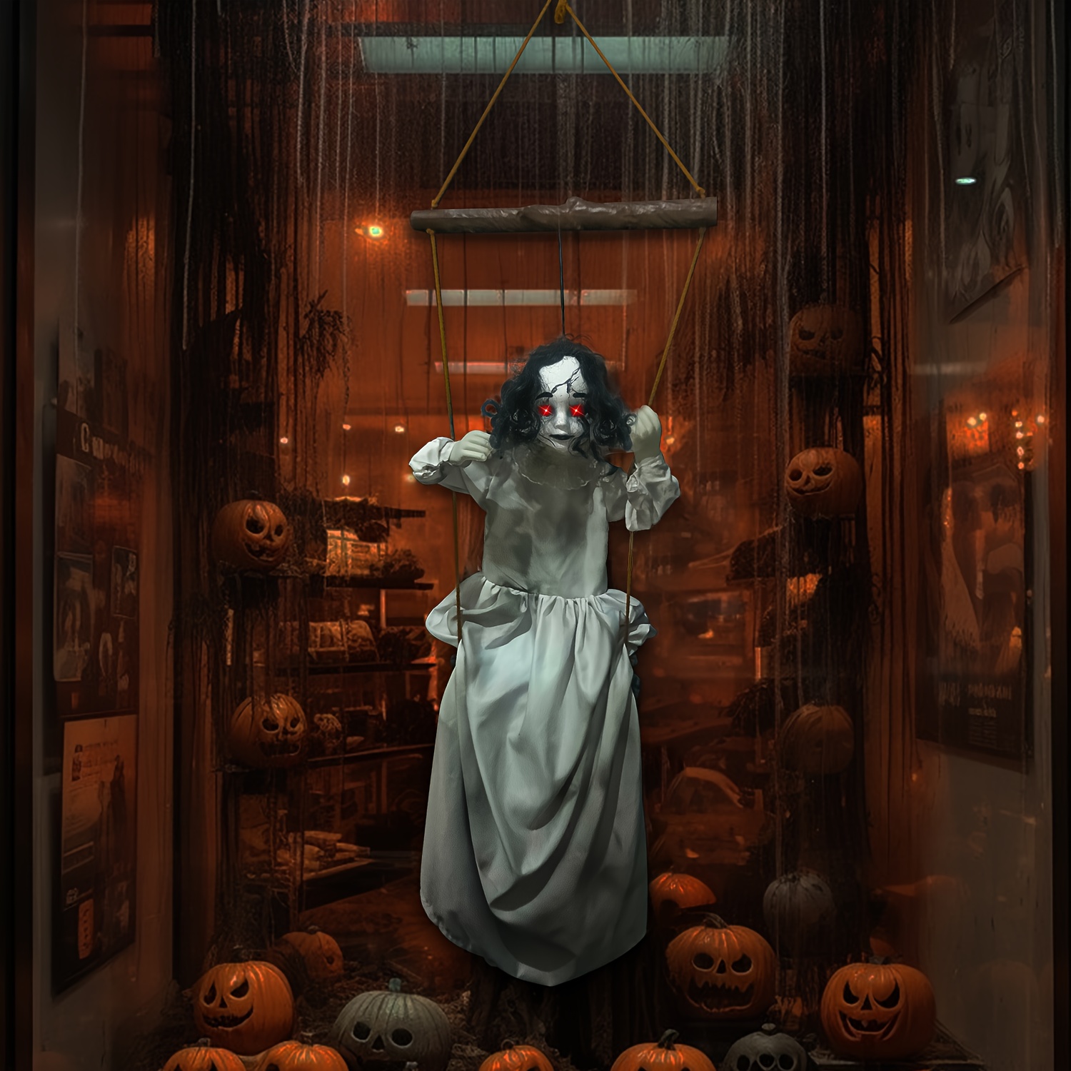 Sound-Activated Hanging Girl with Glowing Eyes & Creepy Voice - Motion ...