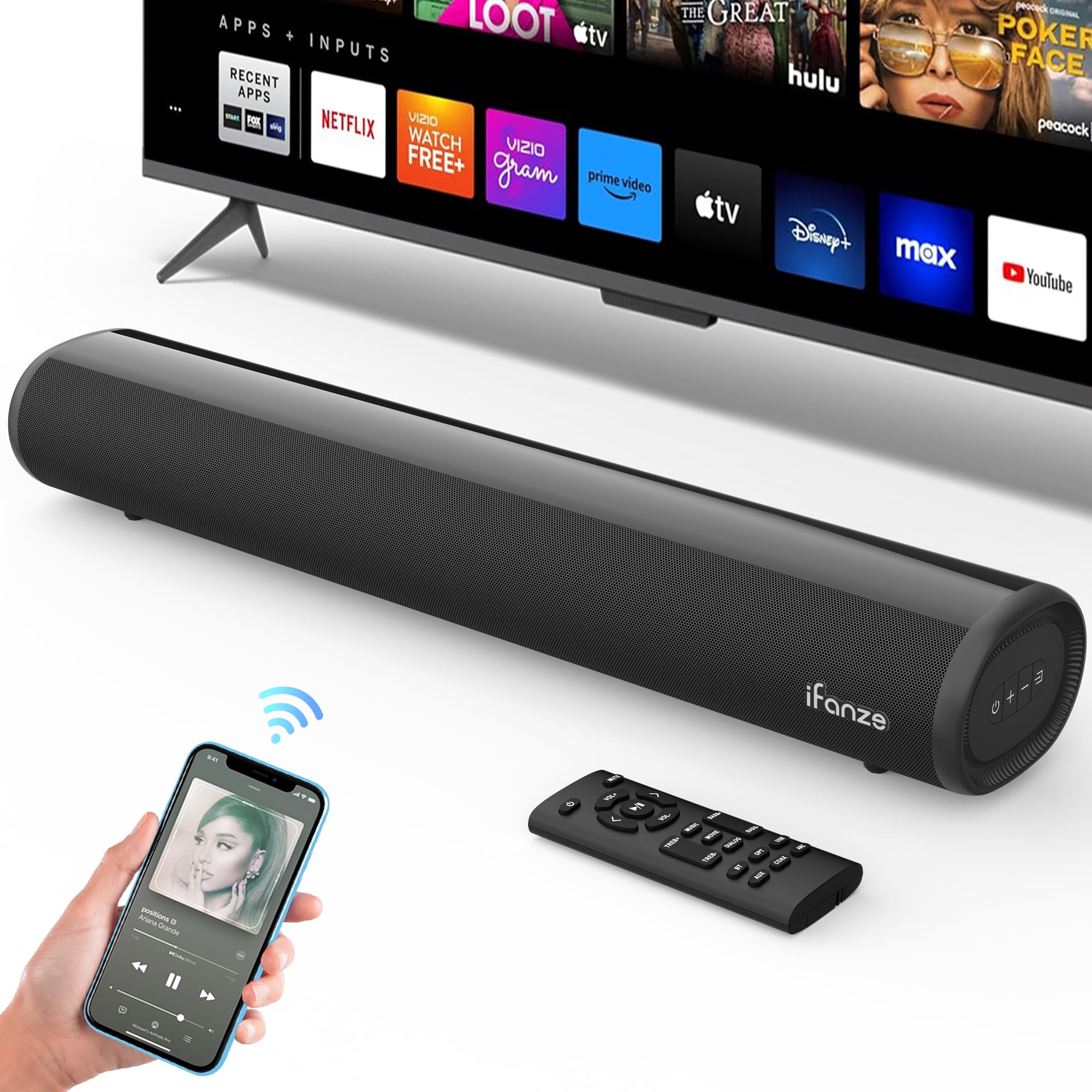 Sound Bar for TV, HDMI-ARC/Bluetooth 5.0/Optical/AUX/Coaxial/USB Wired & Wireless Connection ...