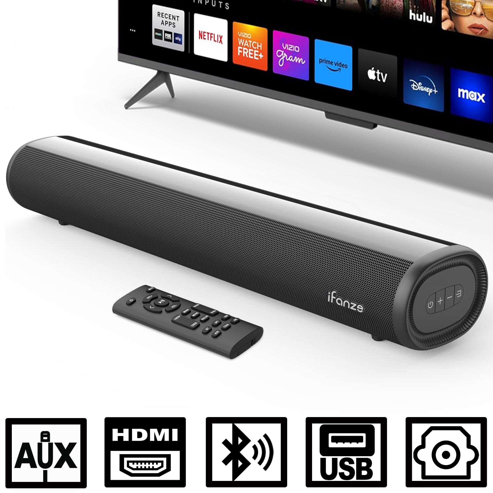 Sound Bar for TV, HDMI-ARC/Optical/AUX/Bluetooth/Coaxial/USB Wired & Wireless Connection ...