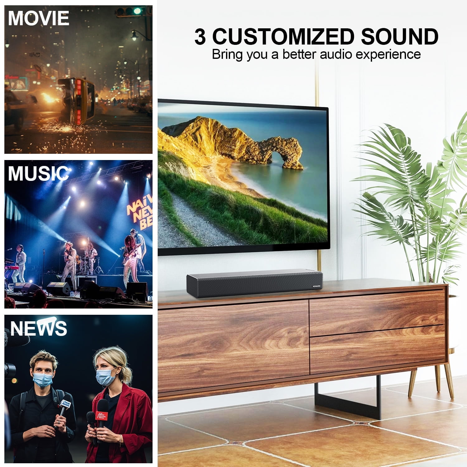 Sound Bar for TV,16" 5.3 Bluetooth Soundbar,Multi-Connection for PC ...