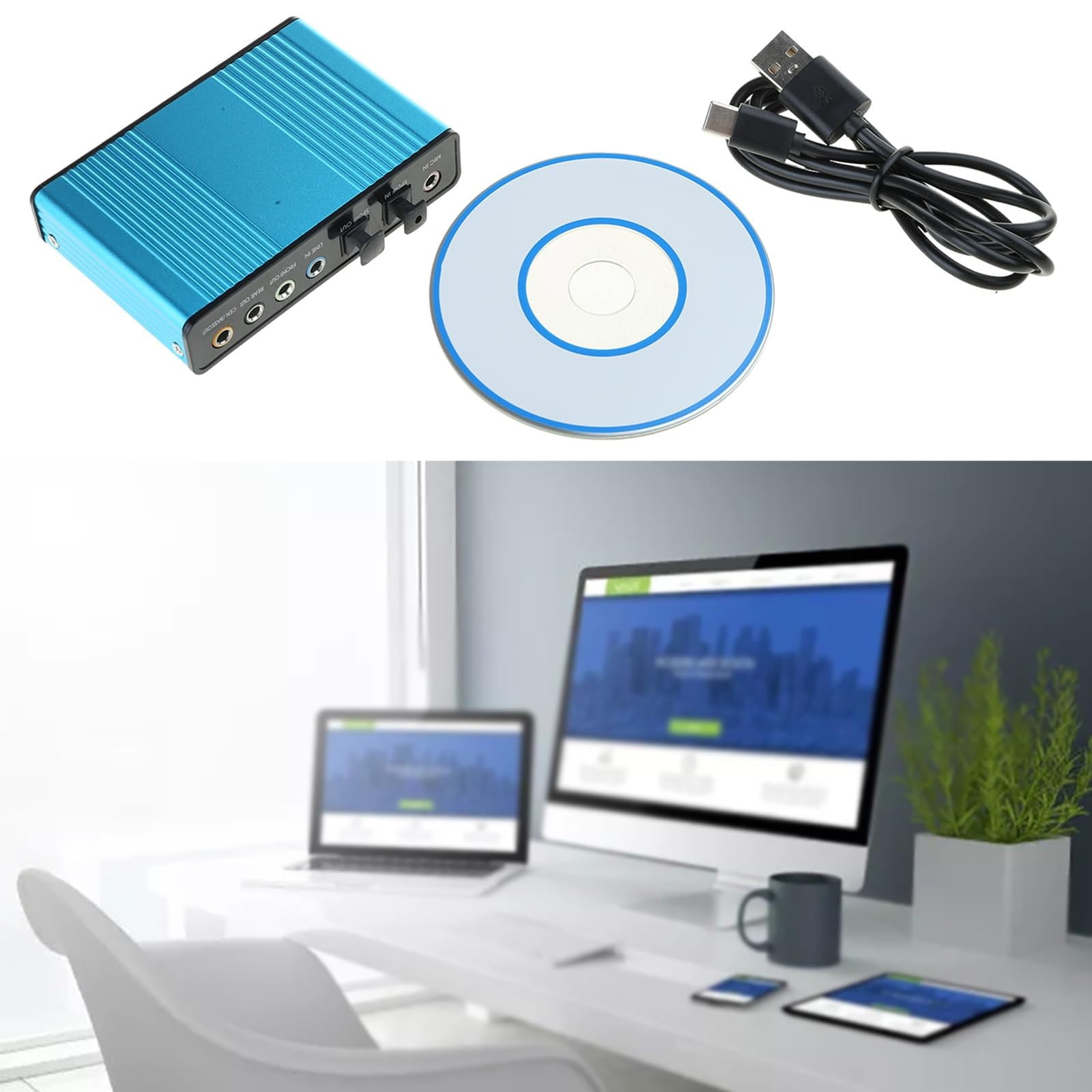 Sound Card 6 Channel External Sound Card USB 2.0 External 5.1 Surround ...