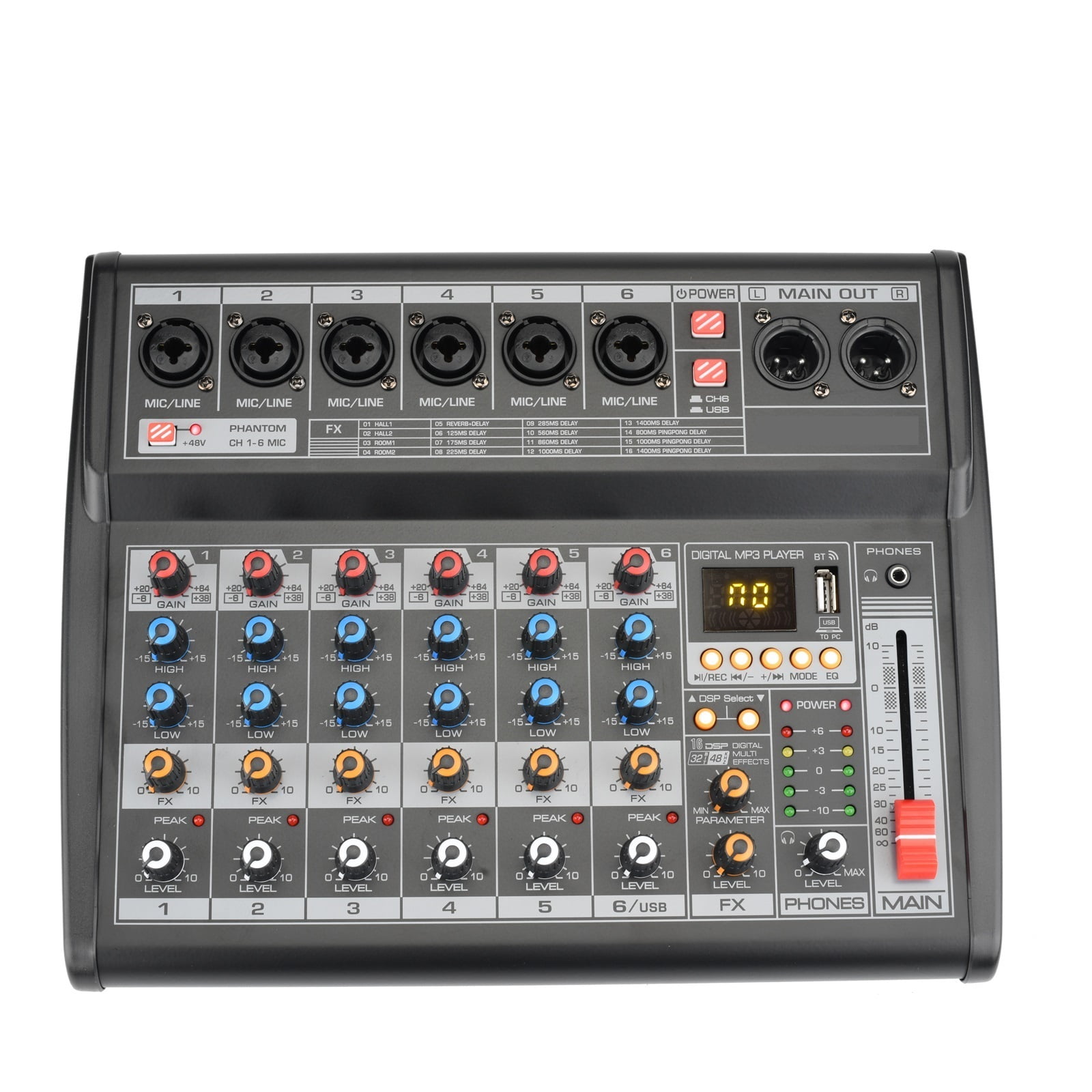 Sound Card Mixing Console 48V Phantom Power 16 Digital USB Record ...