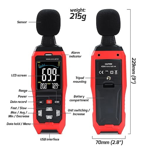 Sound Level Meter Datalogger A/C/Z, Portable Sound Meter Fast/Slow ...