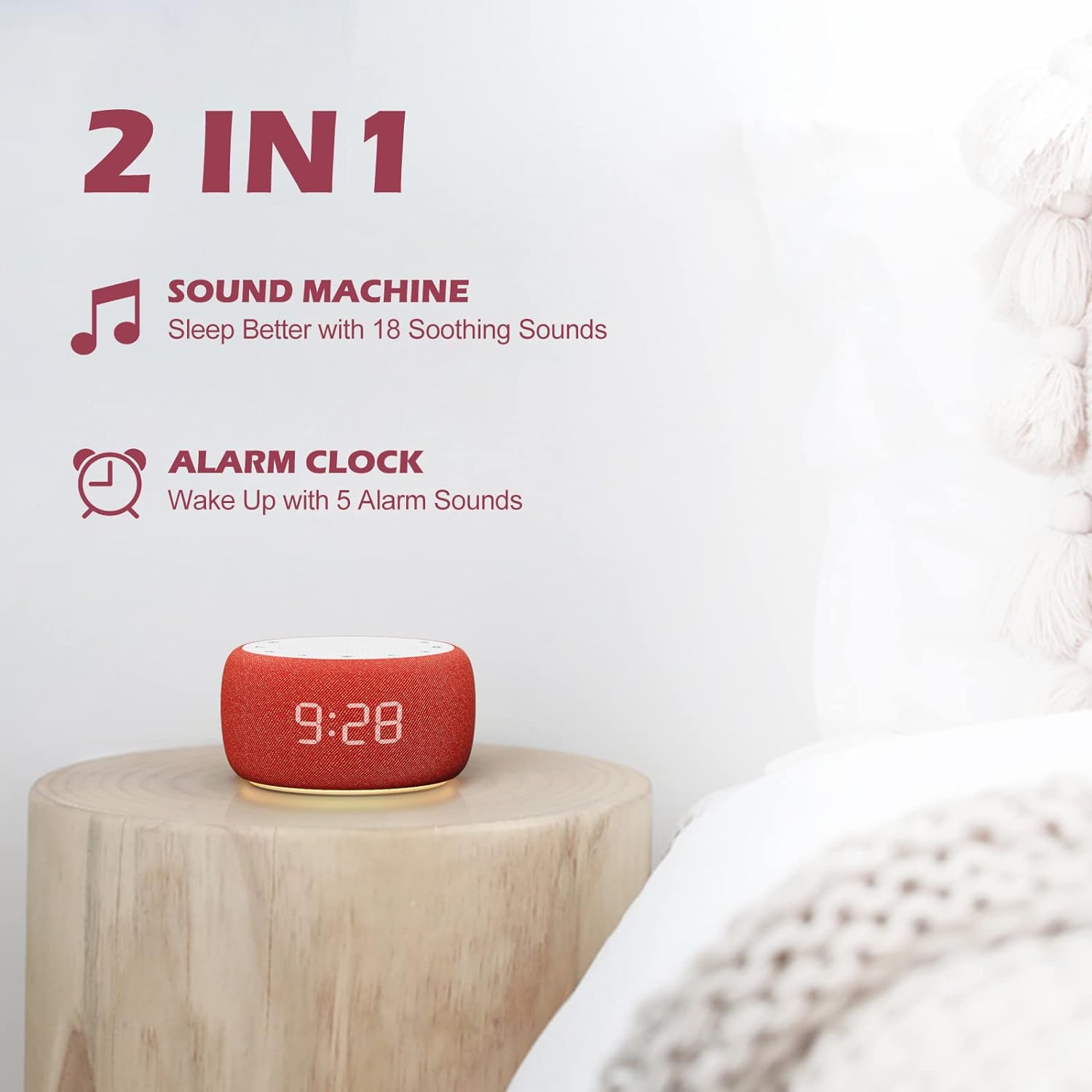 Sound Machine & Alarm Clock 2-In-1, 0-100% Clock Face Brightness ...