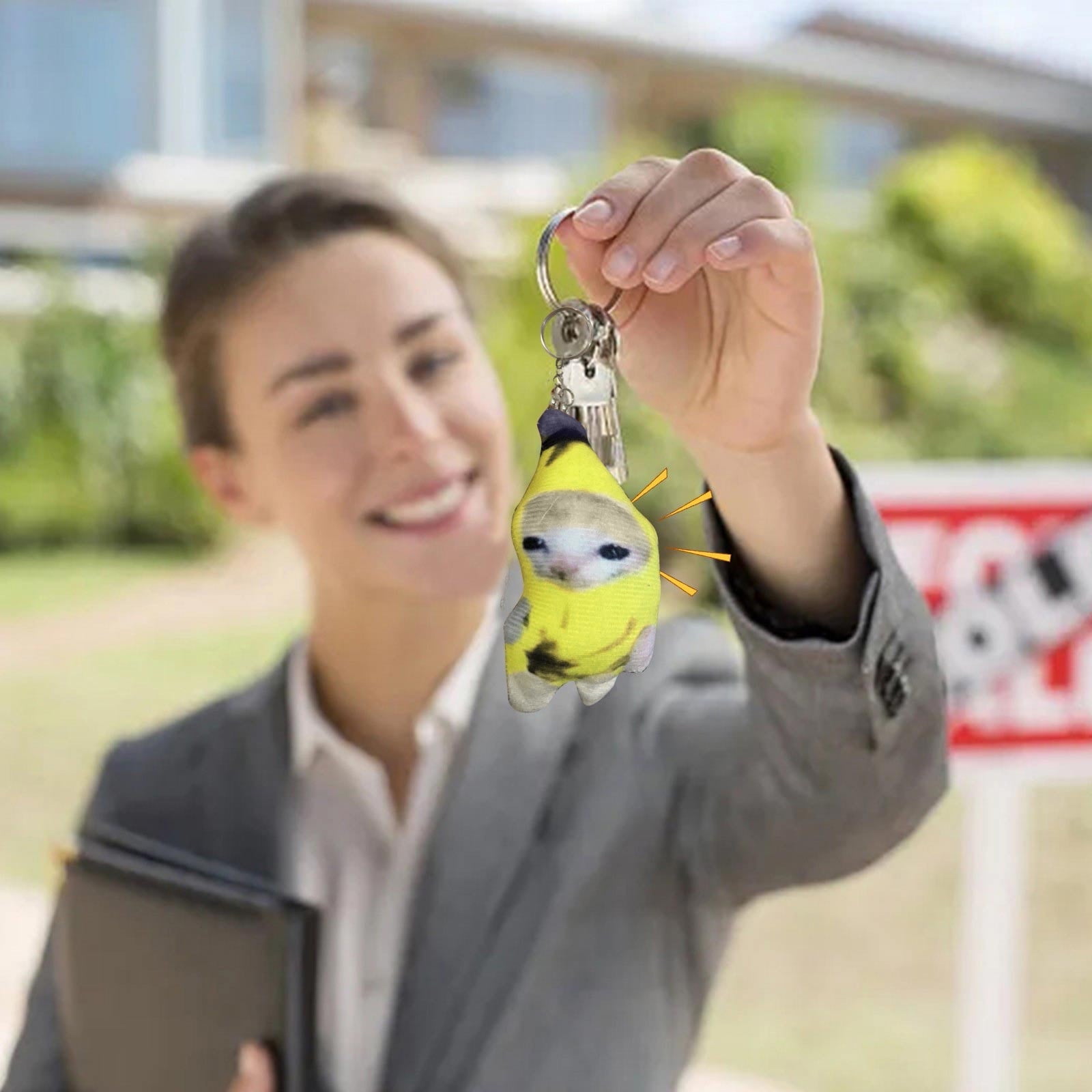 Sound Making Banana Cat Keychain with Meow Doll Charm Cute Interactive ...