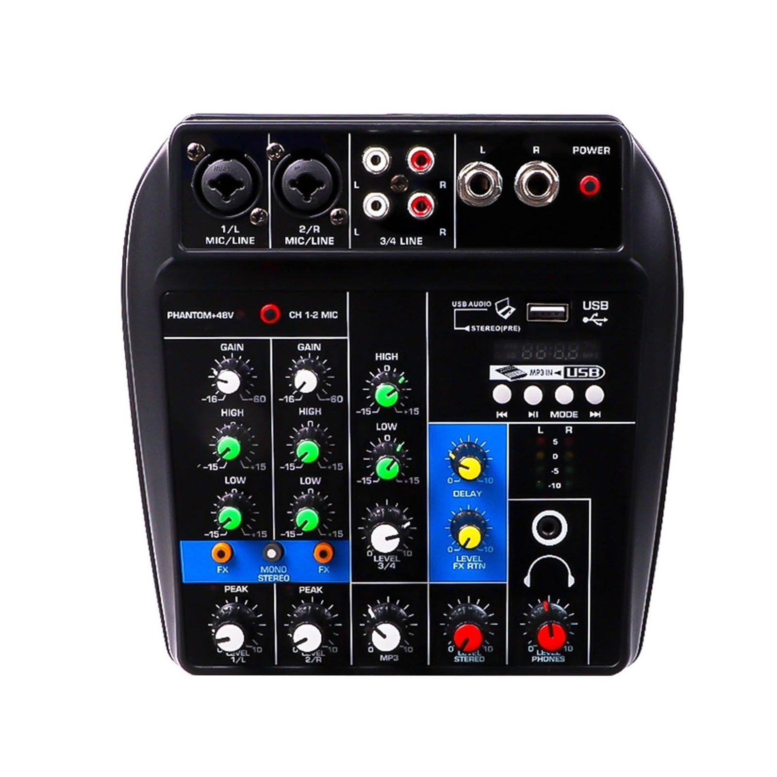 Sound Mixing Console 4 Channels 48V Built-In Delay Effect Bluetooth ...