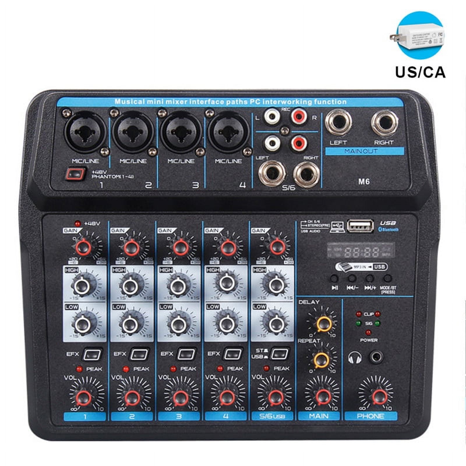 Sound Mixing Console Record 48V 6 Channels Audio Mixer with USB Mic ...
