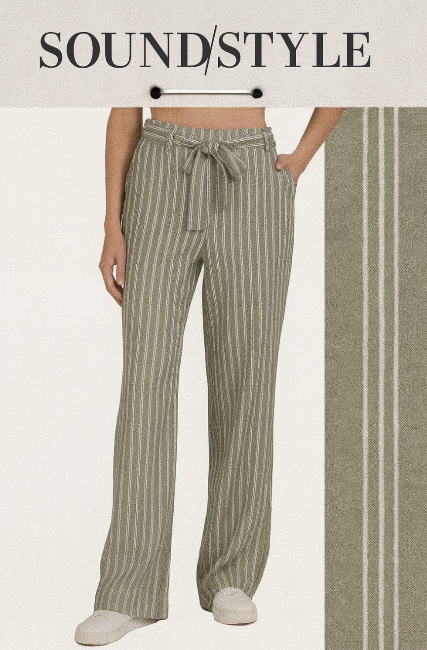 Sound/Style Women’s Linen Pants - Green & White Stripe - Large ...