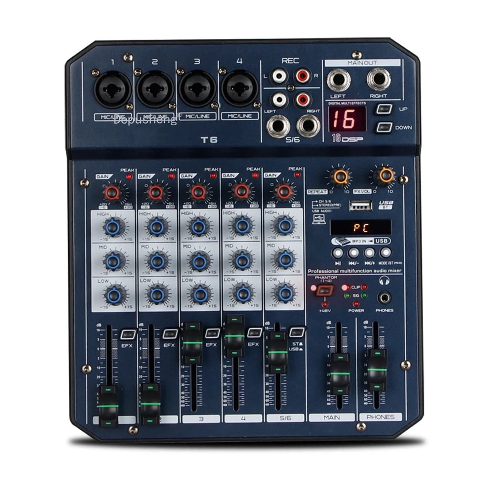 Sound Table T6 Au-dio Mixer 6-Channel Sound Card Processor 16DSP Sound ...