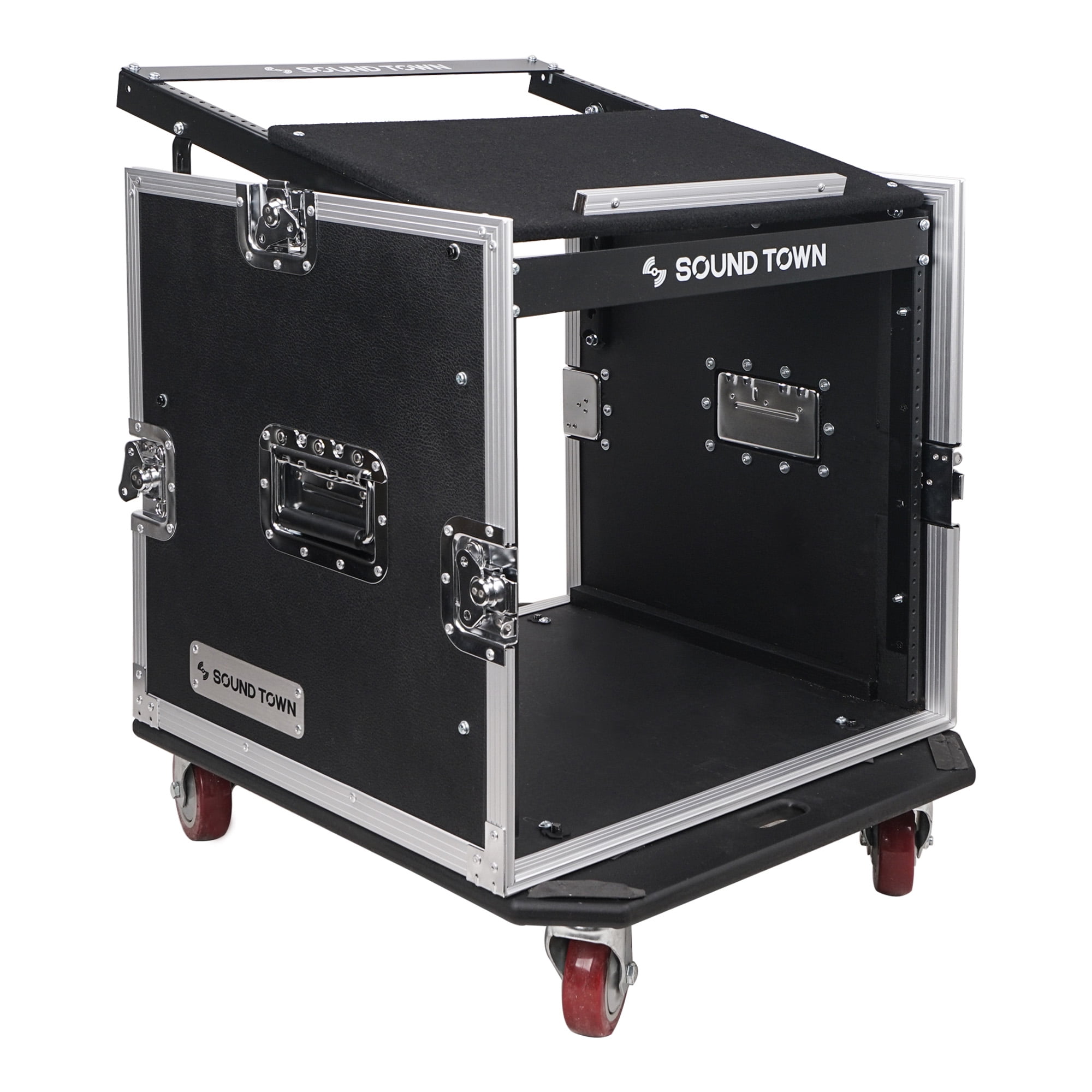 Sound Town 10U PA DJ Pro Audio Rack/Road ATA Case with 11U Slant Mixer ...