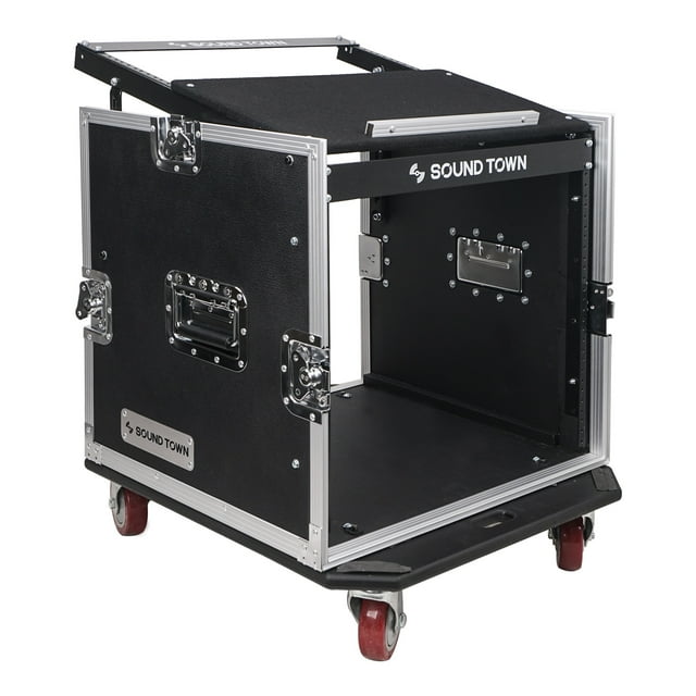Sound Town 10U PA DJ Pro Audio Rack/Road ATA Case with 11U Slant Mixer ...