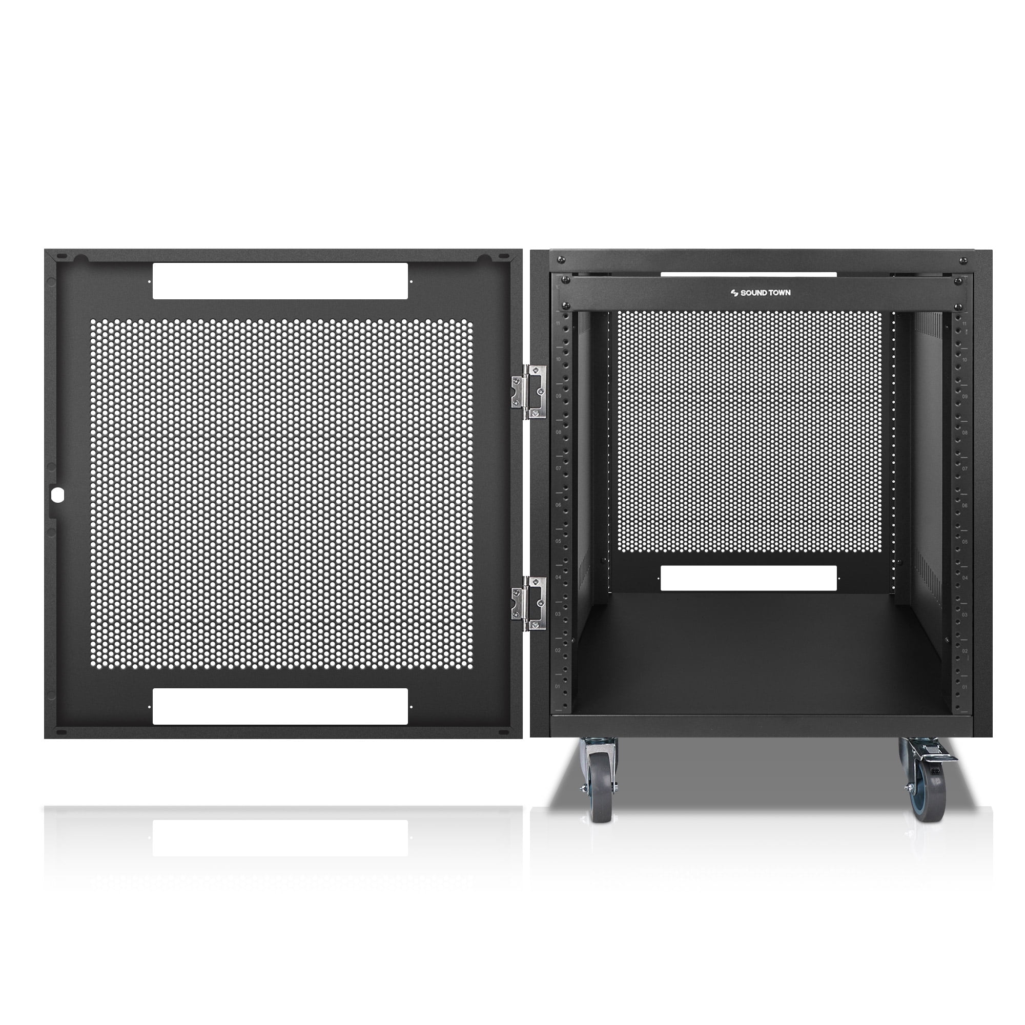 Sound Town 12U Universal Steel Rack, w/Mesh Doors, Locking Casters ...