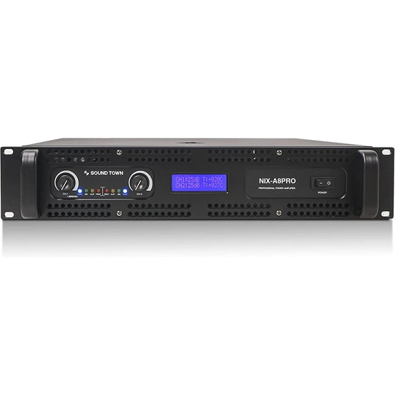 Sound Town 2-Channel 1800W Rack Mountable Professional Power Amplifier with Low Pass Filter, LCD ...