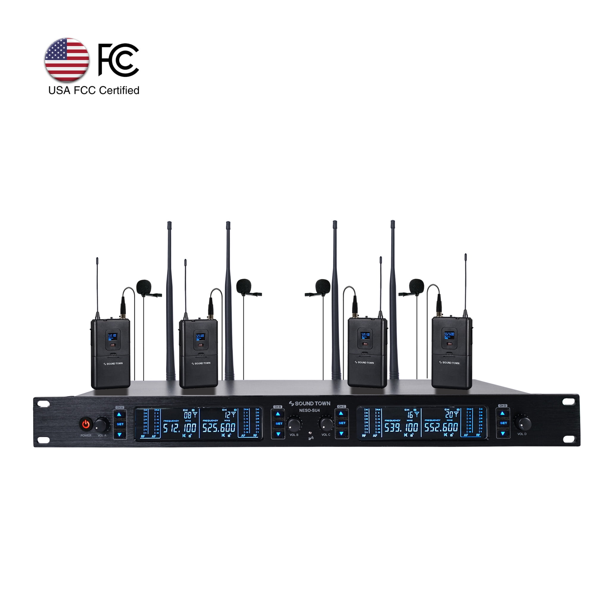 Sound Town 200 Channels Metal UHF Wireless Microphone System with Rack Mountable Metal Receiver ...