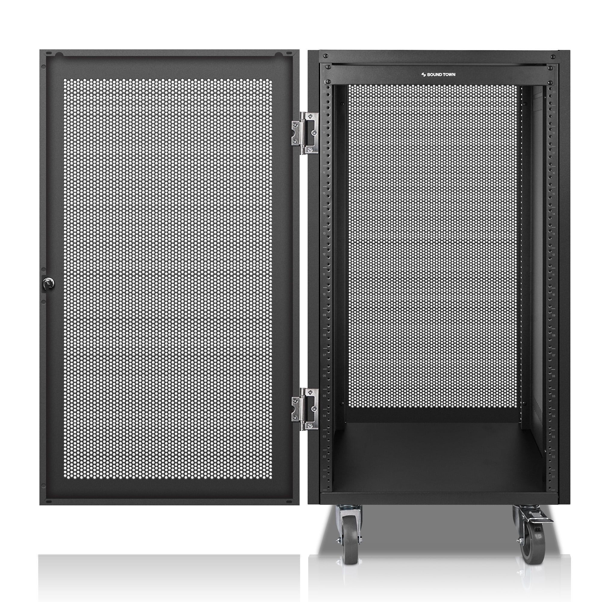 Sound Town 21U Universal Steel Rack, w/Mesh Doors, Locking Casters ...