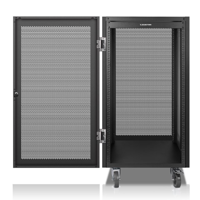 Sound Town 21U Universal Steel Rack, w/Mesh Doors, Locking Casters ...