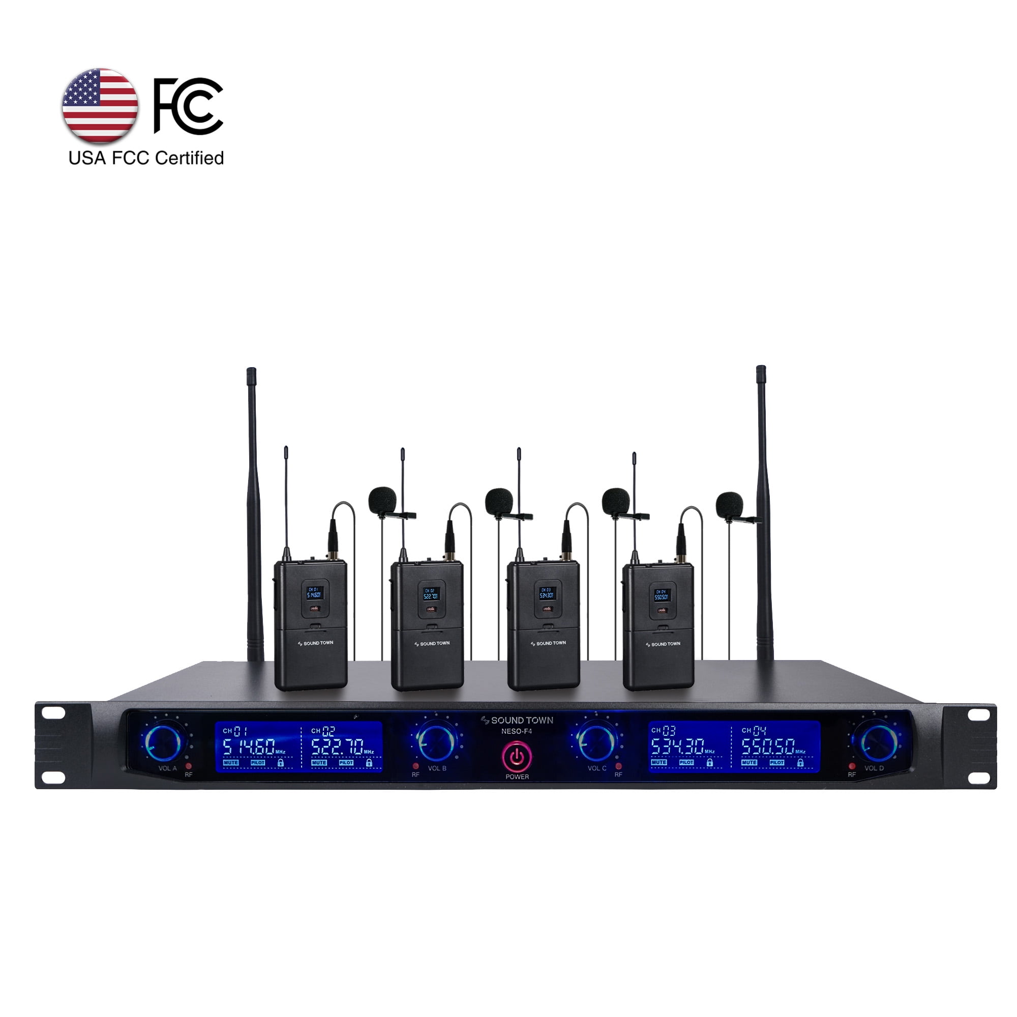 Sound Town 4 Channels Professional UHF Wireless Microphone System with ...