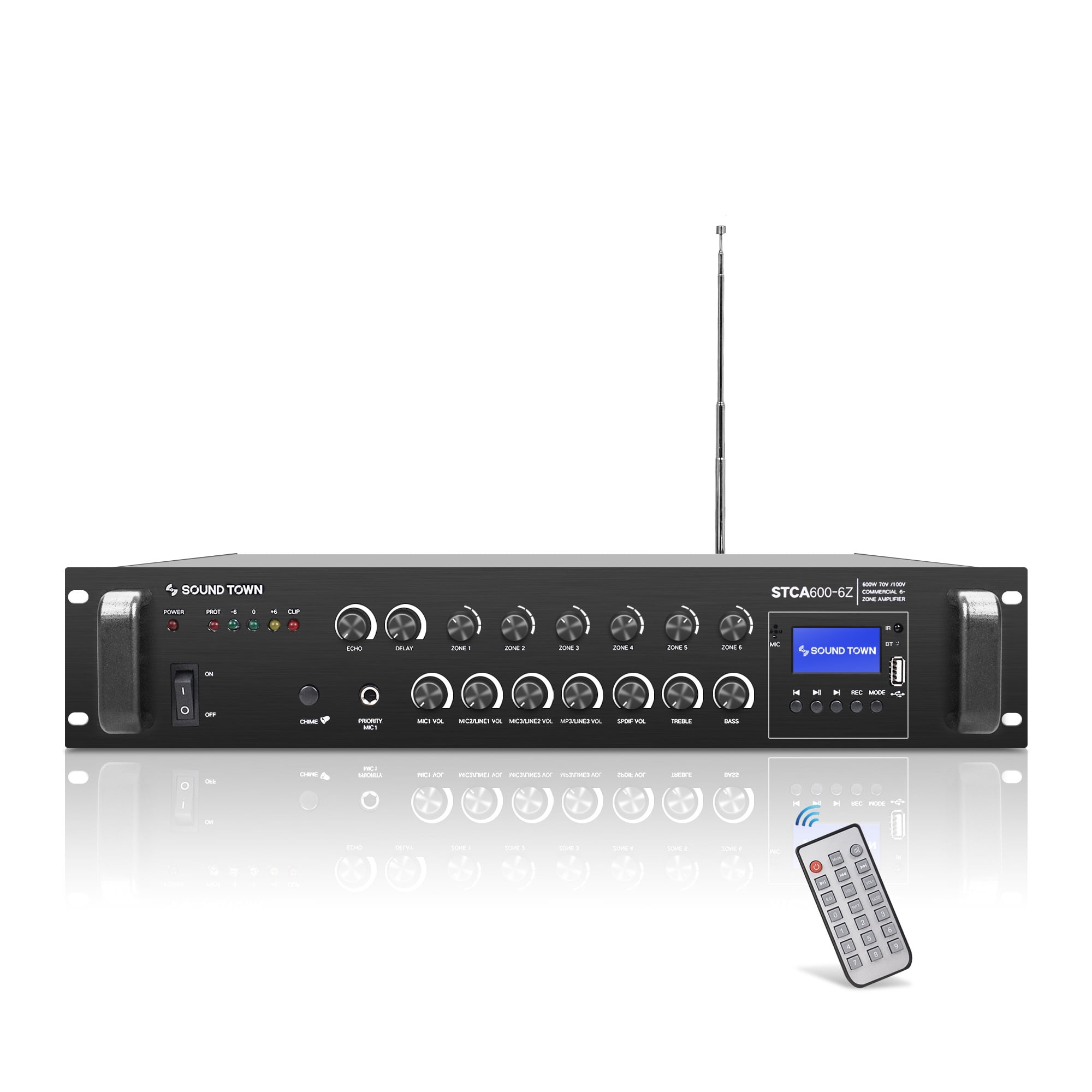 Sound Town 600W 6-Zone Amplifier, Bluetooth, Optical, Phantom Power ...