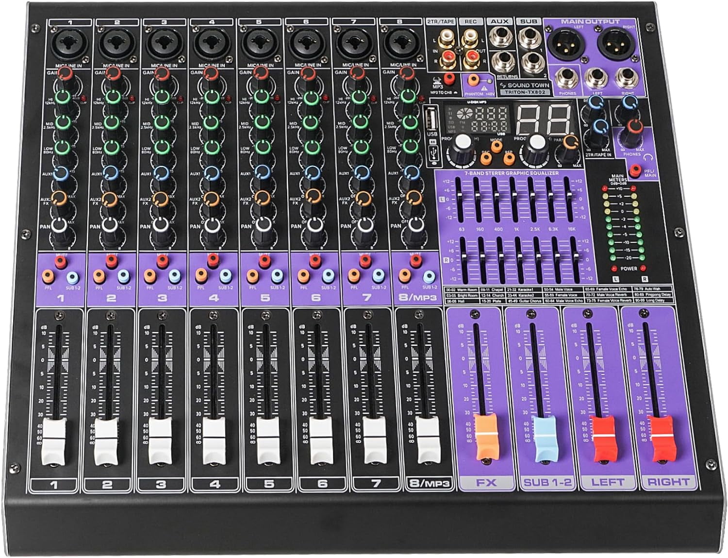 Sound Town 8-Channel Professional Audio Mixer with 99 DSP, USB MP3 ...