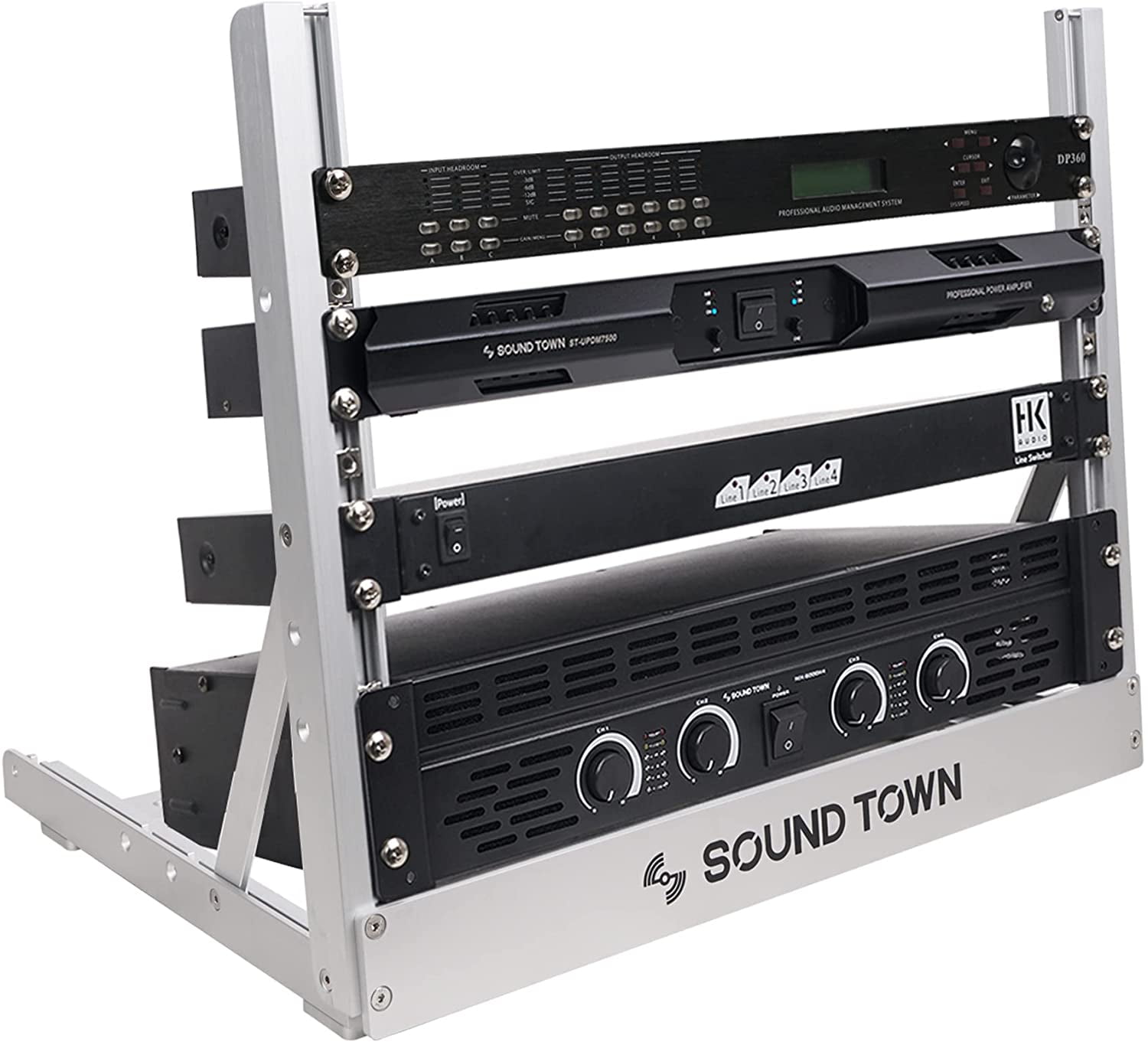 Sound Town 8U Aluminum 2-Post Desktop Open-Frame Rack, Angle Adjustable ...