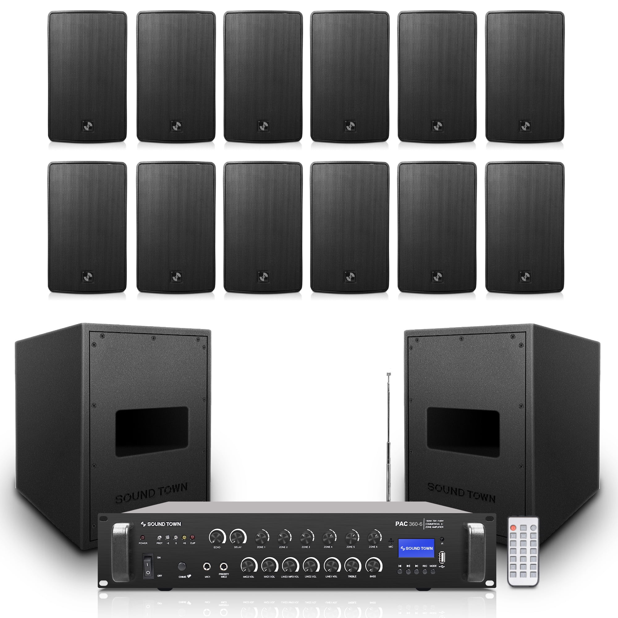 Sound Town Commercial Restaurant Audio Set with One 6-Zone 70V/100V ...