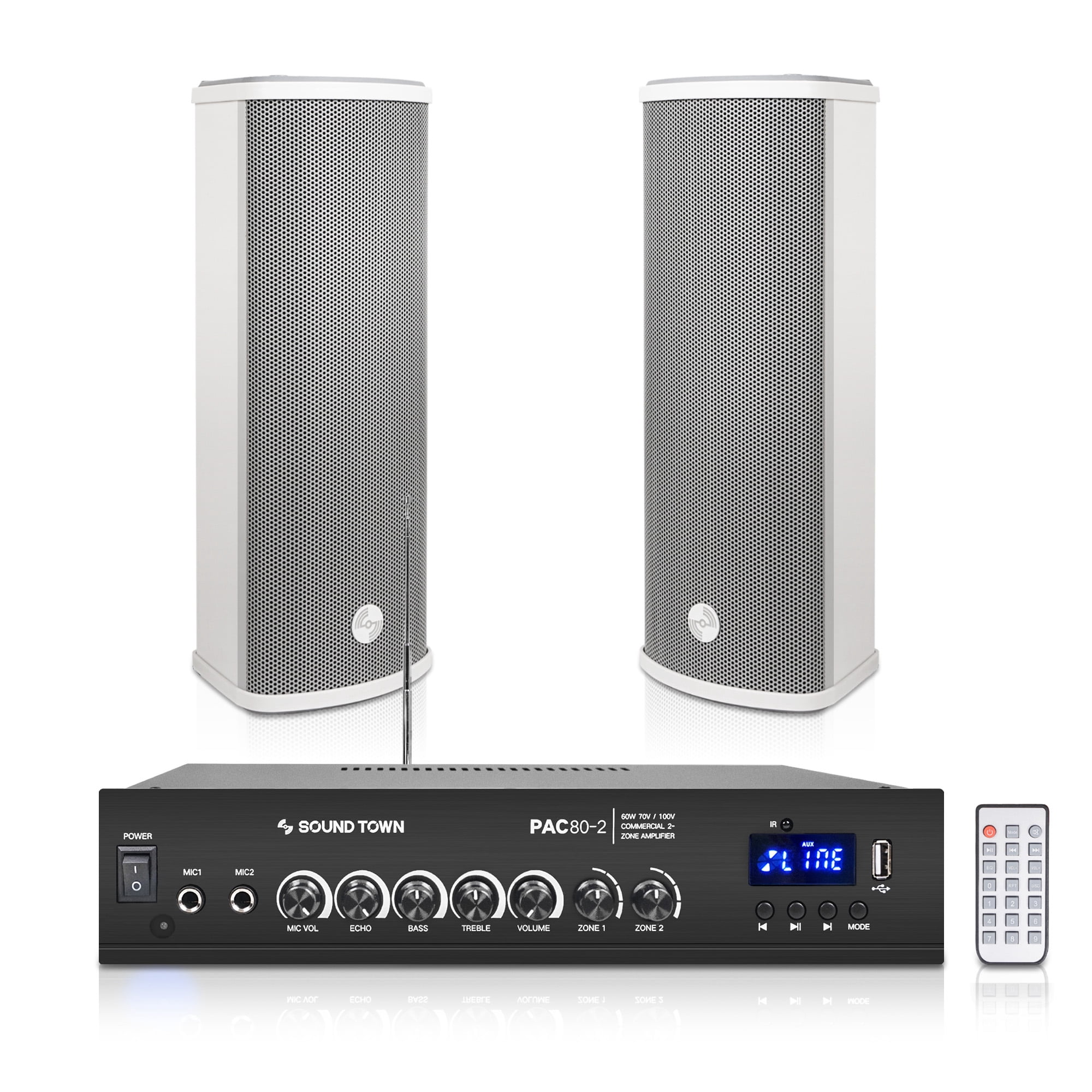 Sound Town Commercial Restaurant Bluetooth Amplifier + Column Speaker ...