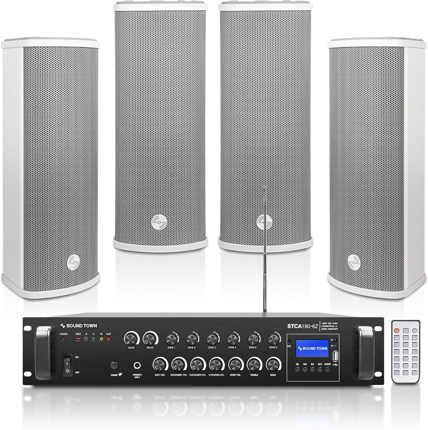 Sound Town Commercial Restaurant Bluetooth Amplifier + Column Speaker ...