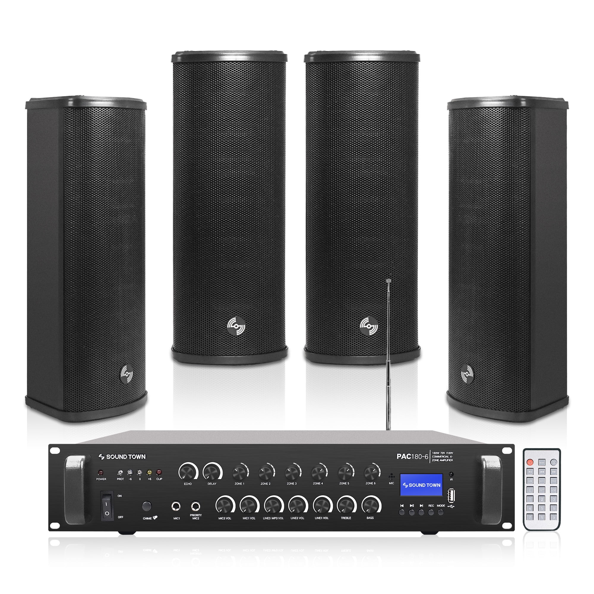 Sound Town Commercial Restaurant Bluetooth Amplifier + Column Speaker ...