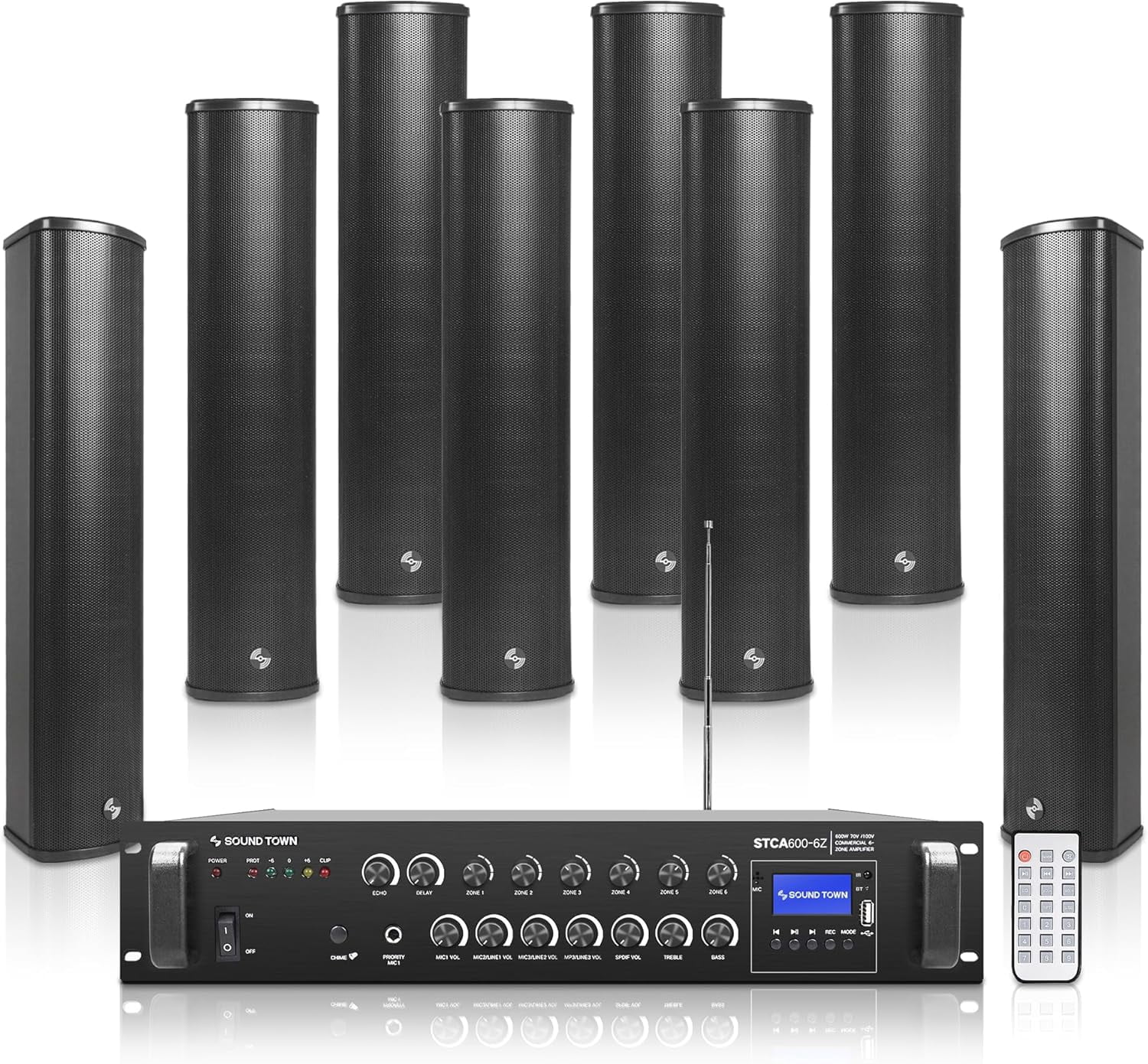 Sound Town Commercial Restaurant Bluetooth Amplifier + Column Speaker ...