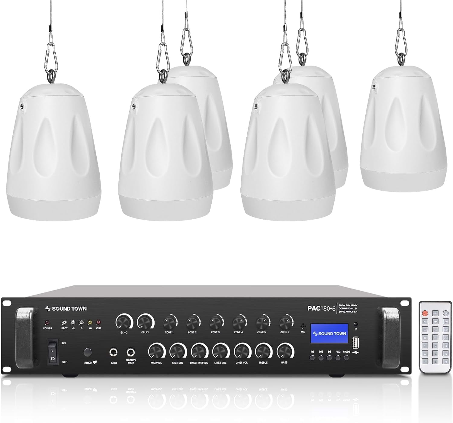 Sound Town Commercial Restaurant Bluetooth Amplifier + Pendant Speaker ...