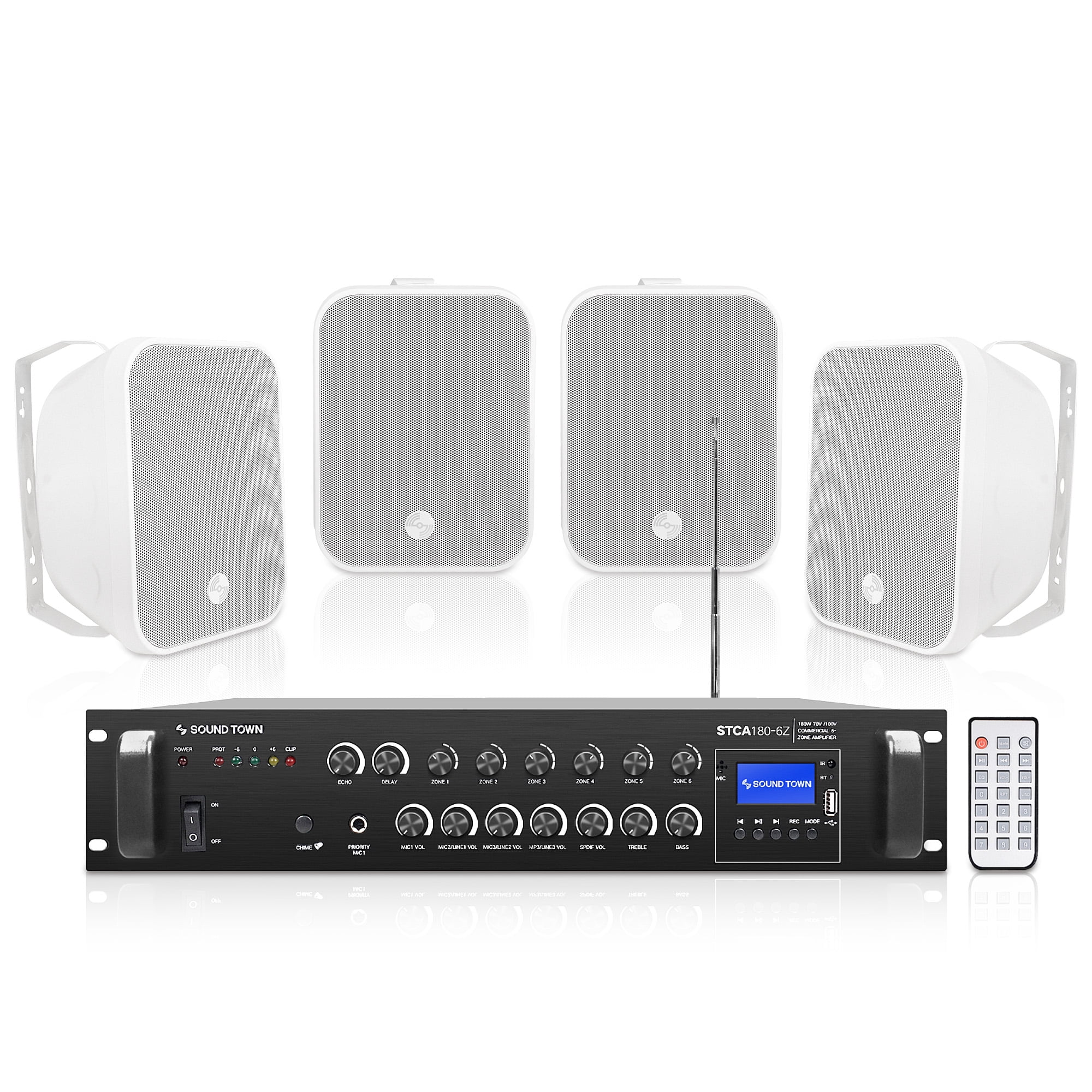 Sound Town Commercial Restaurant Bluetooth Amplifier + Surface-Mount ...
