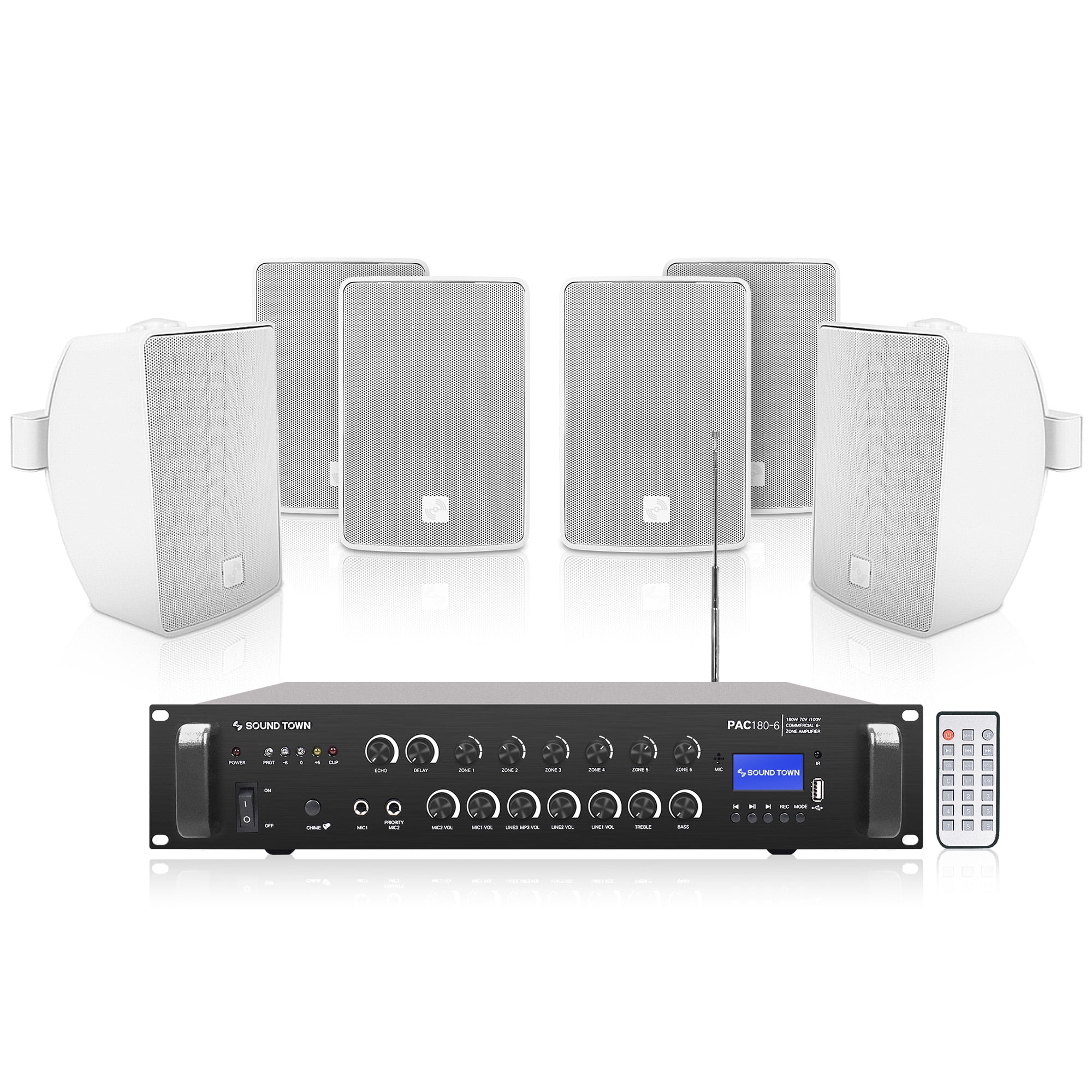Sound Town Commercial Restaurant Bluetooth Amplifier + Surface-Mount ...