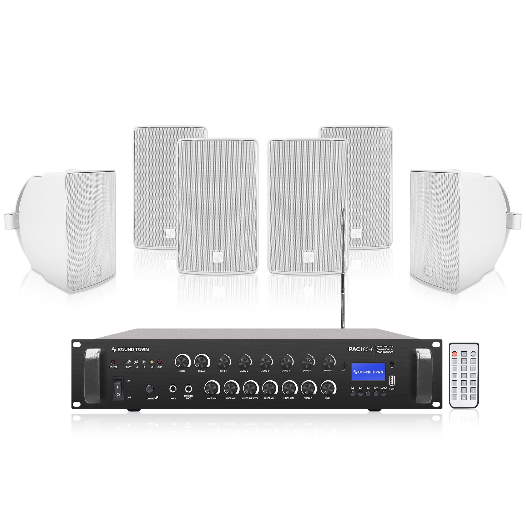 Sound Town Commercial Restaurant Bluetooth Amplifier + Surface-Mount ...