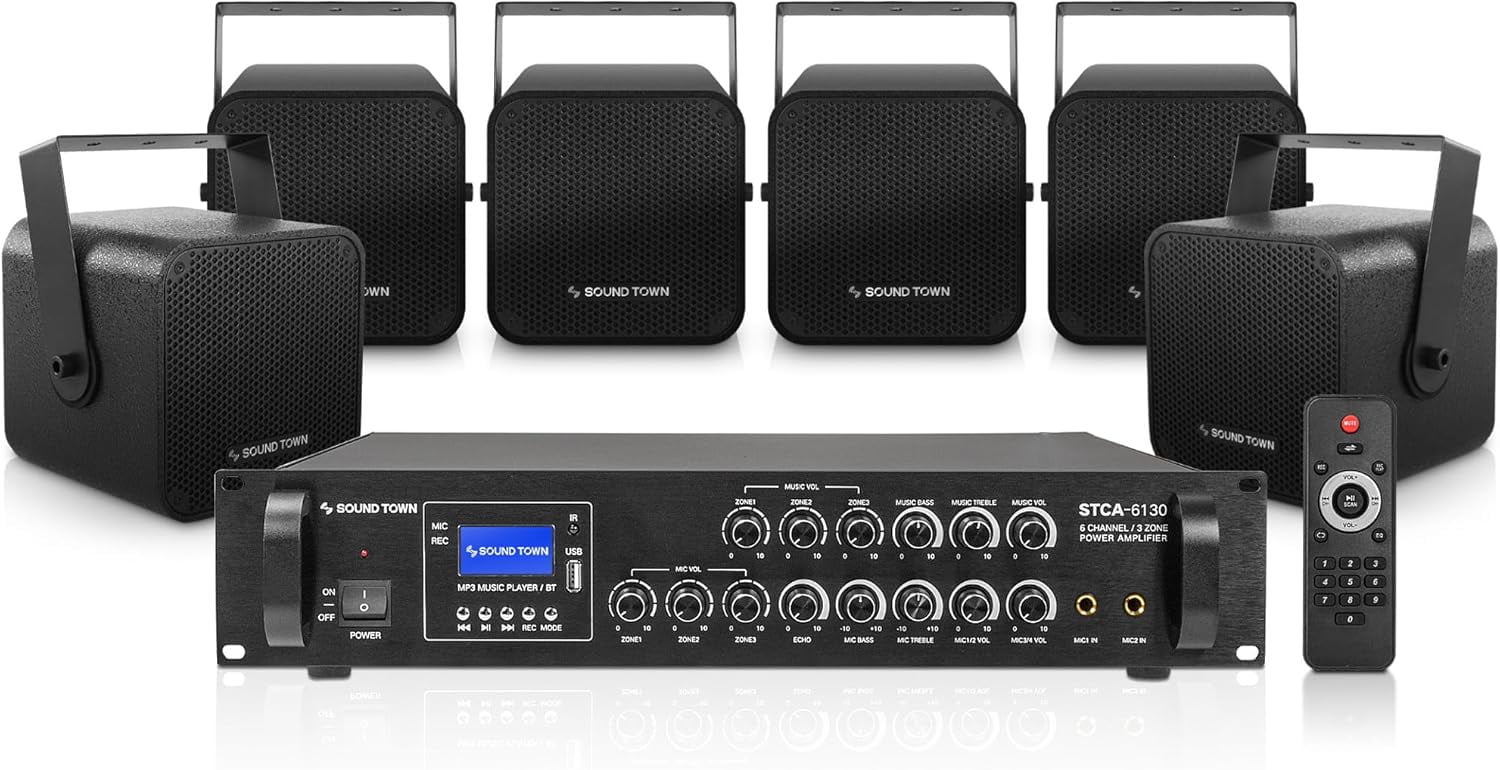 Sound Town Commercial Sound System with a 3-Zone Low-Impedance ...