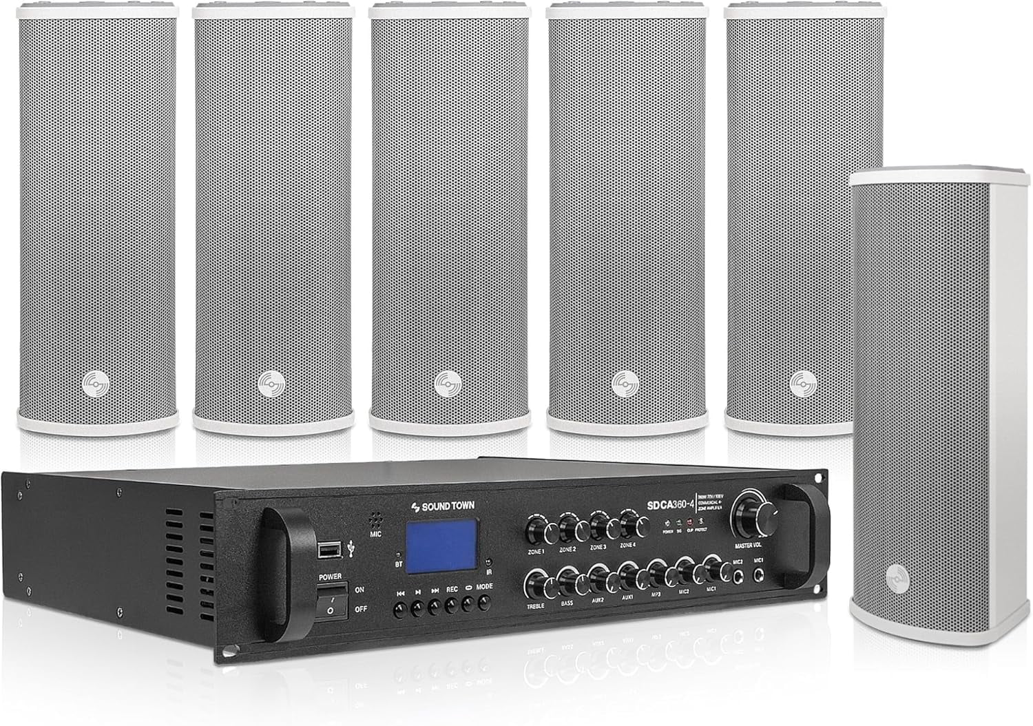 Sound Town Commercial Sound System Set with 3-Zone Low-Impedance ...