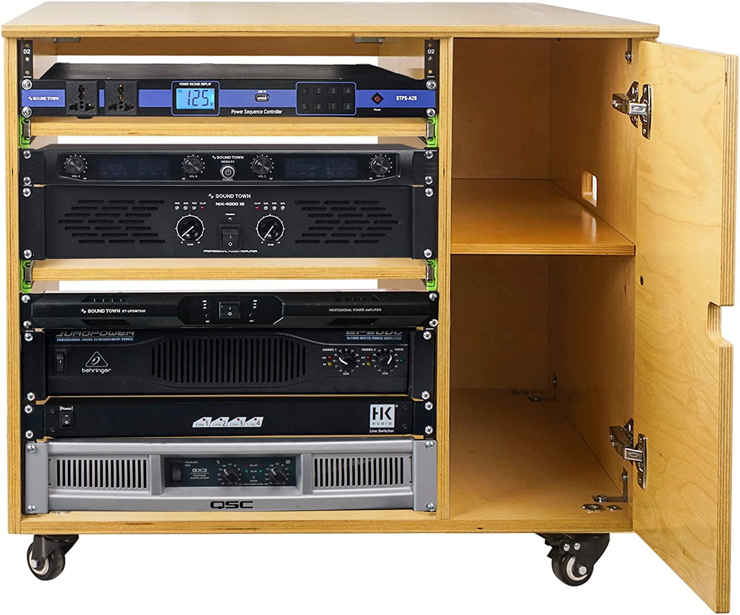 Sound Town DIY 11U Plywood Studio Rack with Slide-Out Trays, Cabinet ...