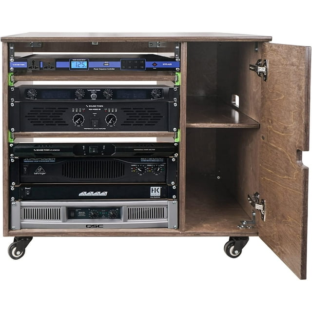 Sound Town DIY 11U Plywood Studio Rack with Slide-Out Trays, Cabinet ...