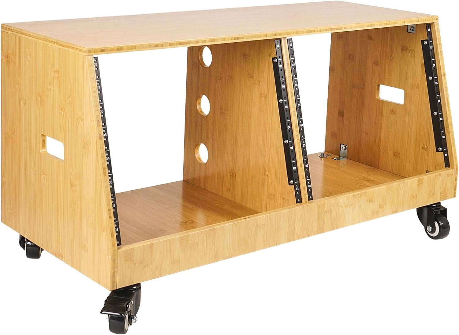 Sound Town DIY 2 x 8U Slanted Studio Rack with Solid Carbonized Bamboo ...