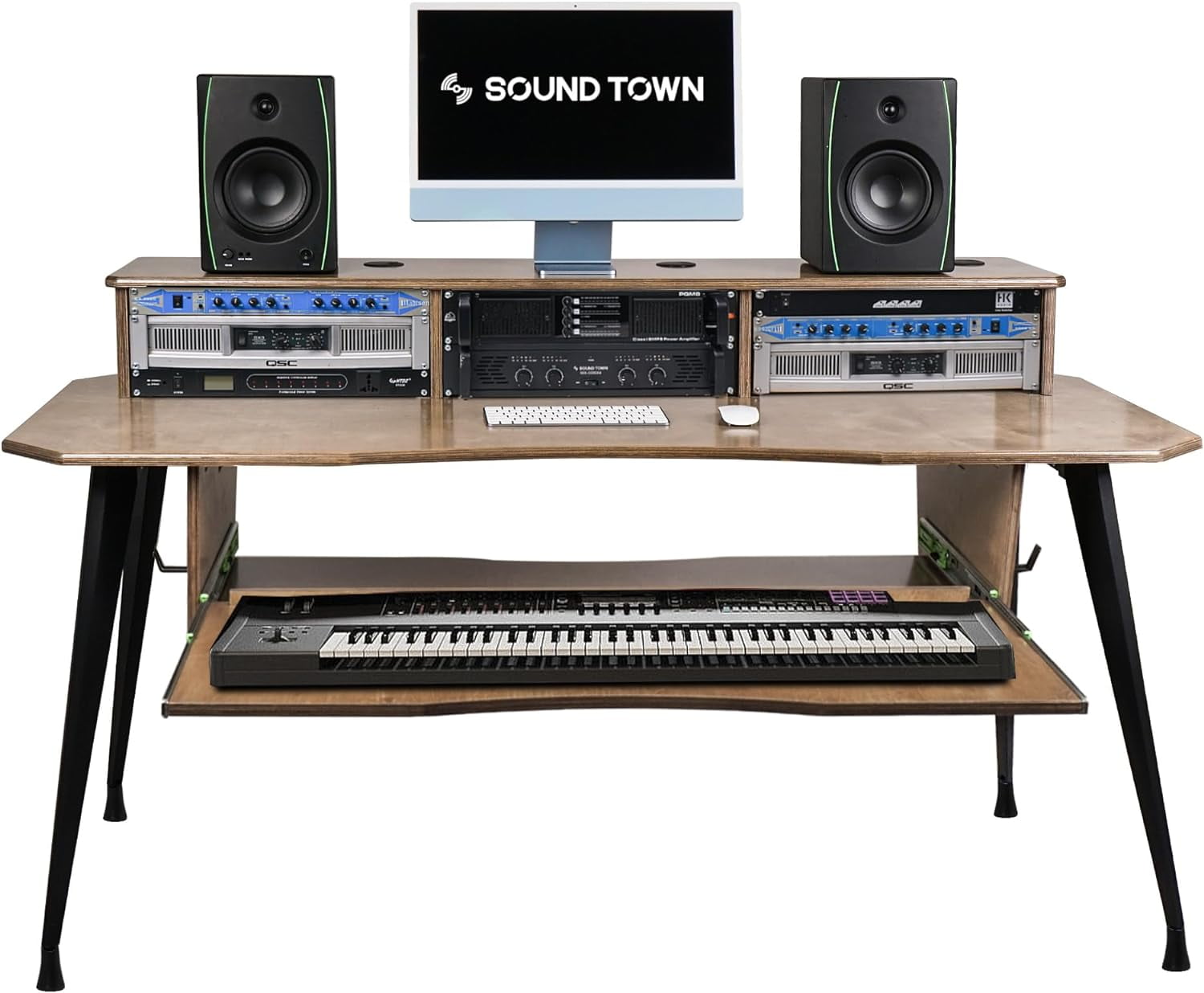 Sound Town DIY Music Studio Desk Workstation Furniture, 3x4U Rack Space ...
