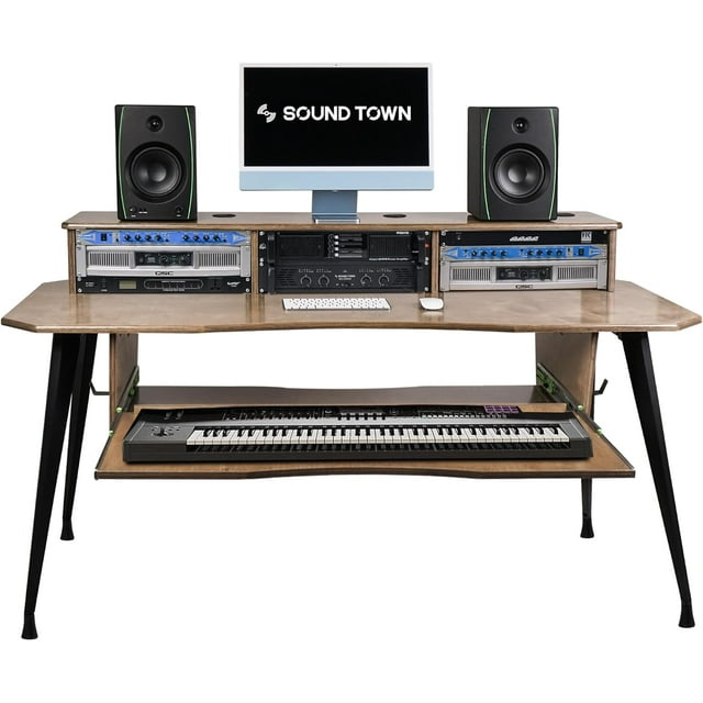 Sound Town DIY Music Studio Desk Workstation Furniture, 3x4U Rack Space ...
