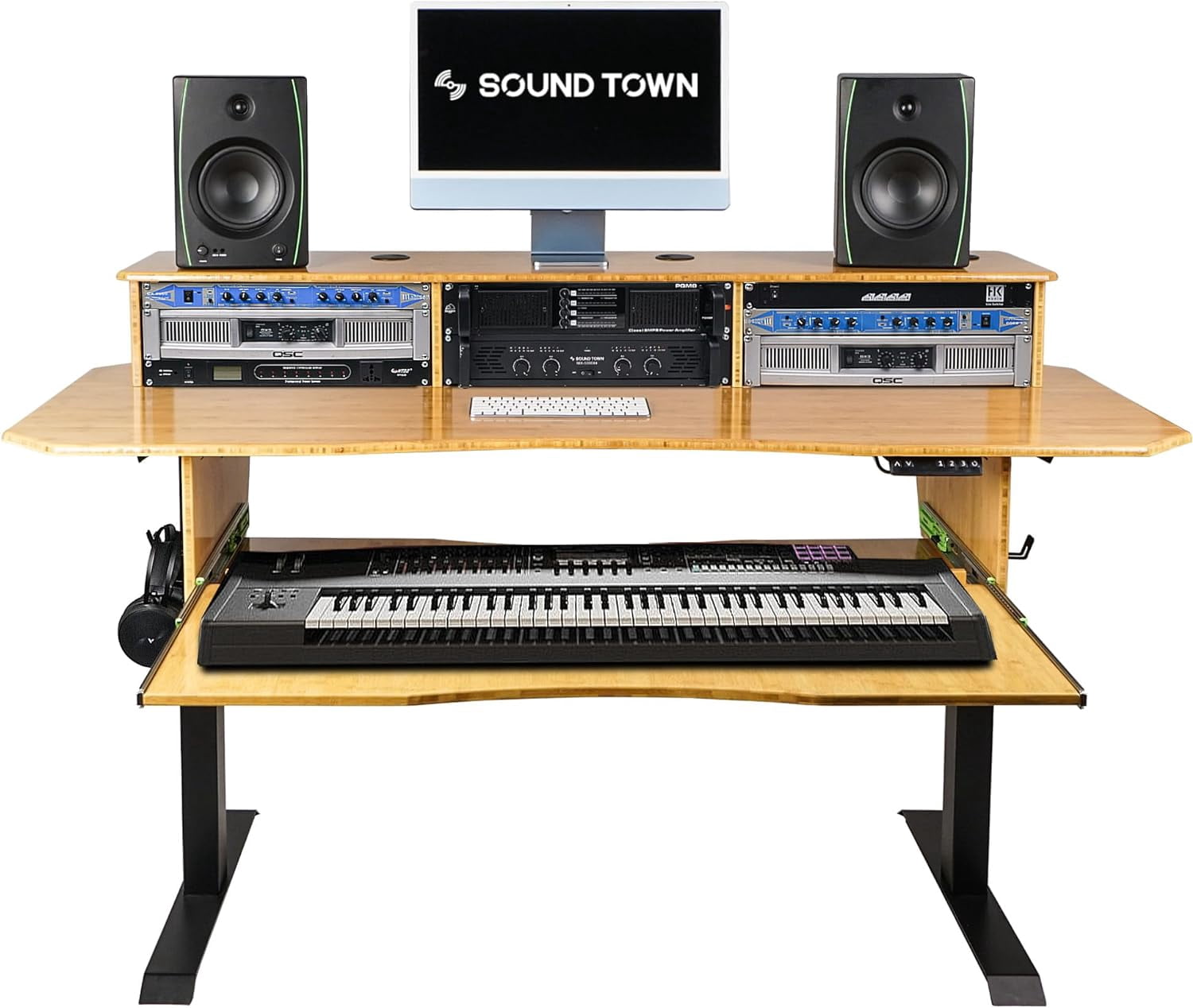 Sound Town DIY Music Studio Desk Workstation Furniture, Electric Height ...