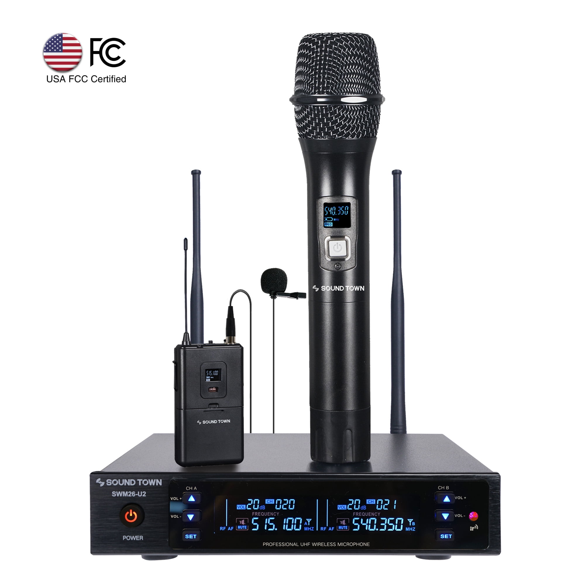 Sound Town Metal 200 Channels UHF Wireless Microphone System with 1 ...