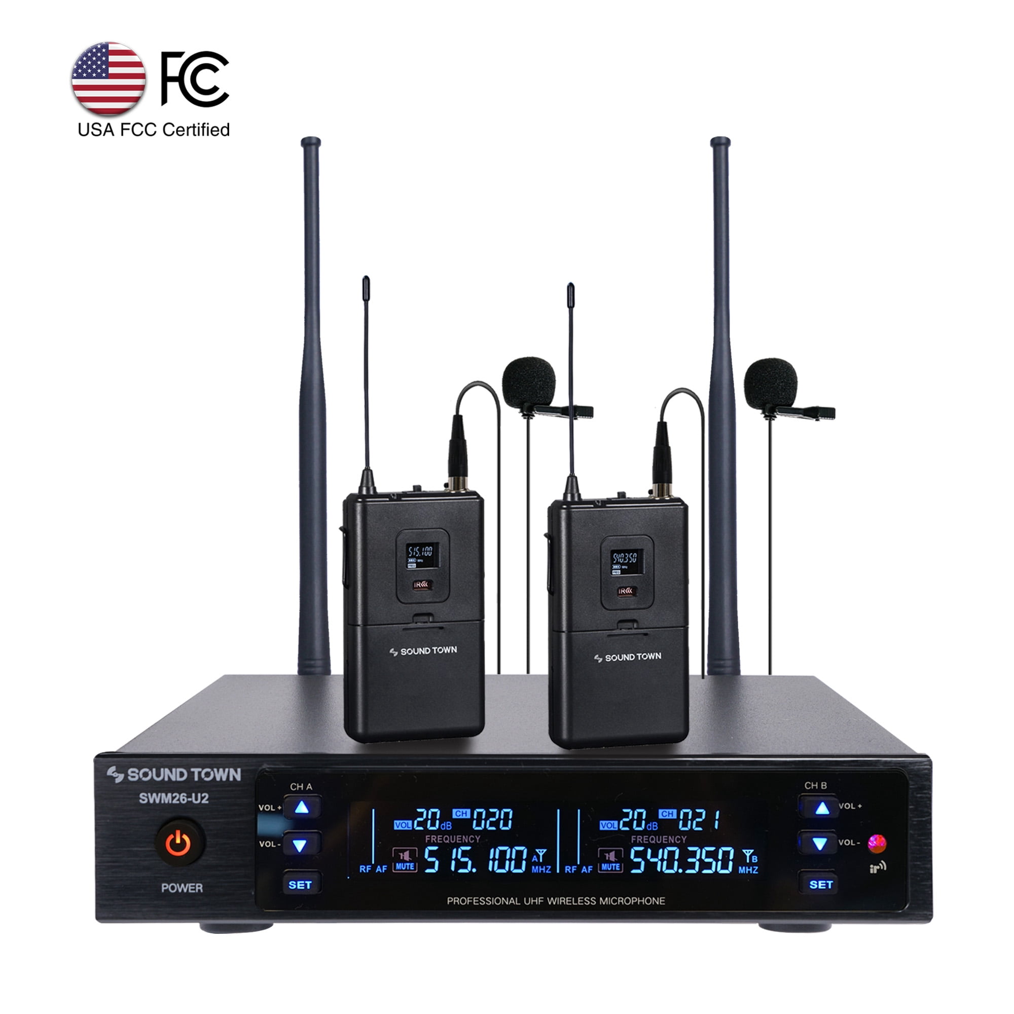 Sound Town Metal 200 Channels UHF Wireless Microphone System with 2 ...