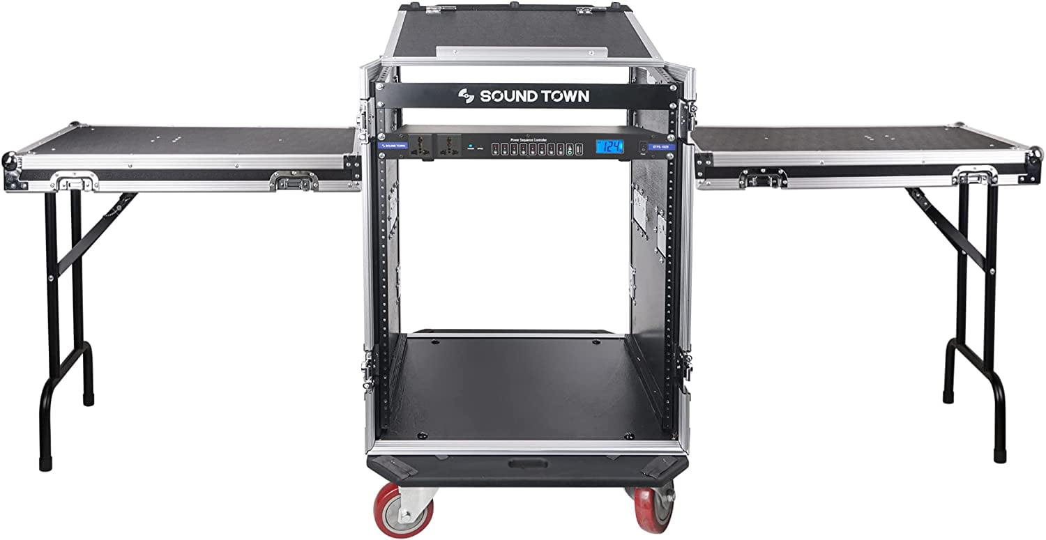 Sound Town PA DJ Combo with 14U Rack/Road ATA Case w/Slant Mixer Top, 2 ...