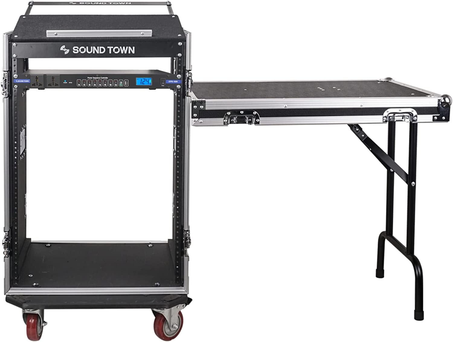 Sound Town PA DJ Combo with 16U Rack/Road ATA Case w/Slant Mixer Top ...