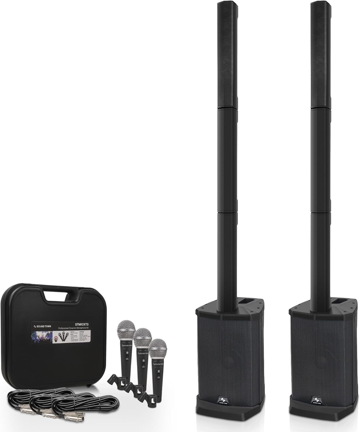 Sound Town Pair of Portable Column Speaker System, with Two Powered ...