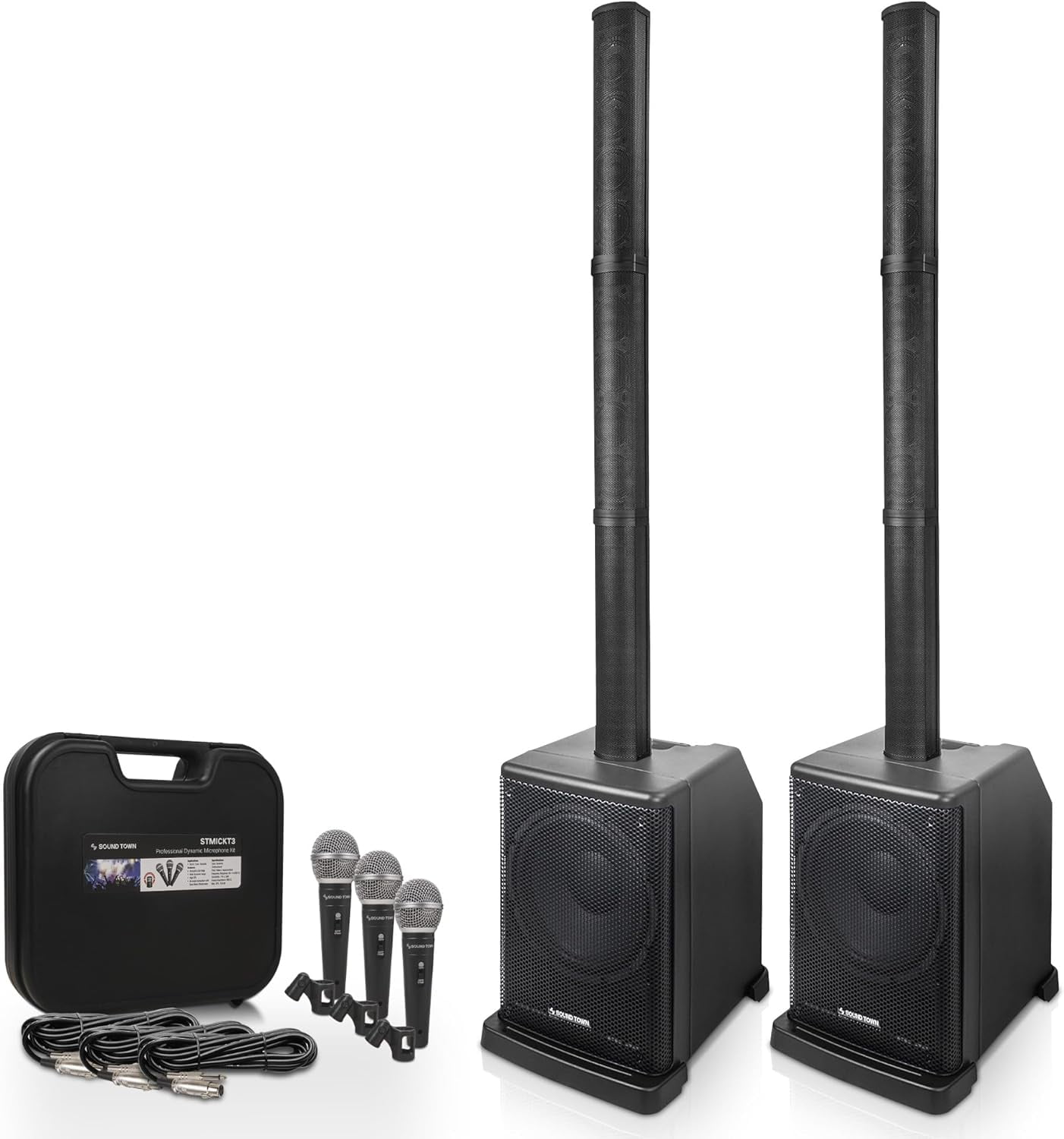 Sound Town Pair of Portable Column Speaker System, with Two Powered ...