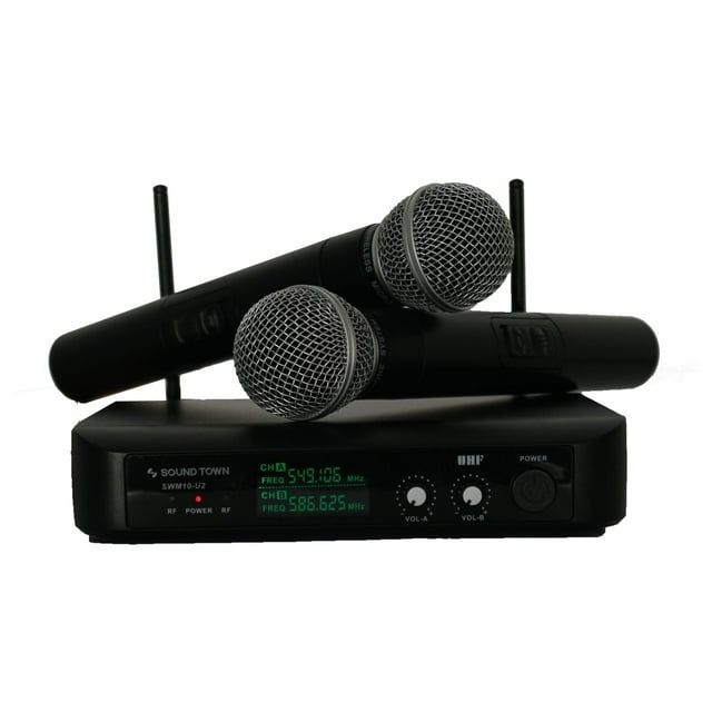 Sound Town Professional Dual-Channel UHF Handheld Wireless Microphone System with LED Display, 2 ...
