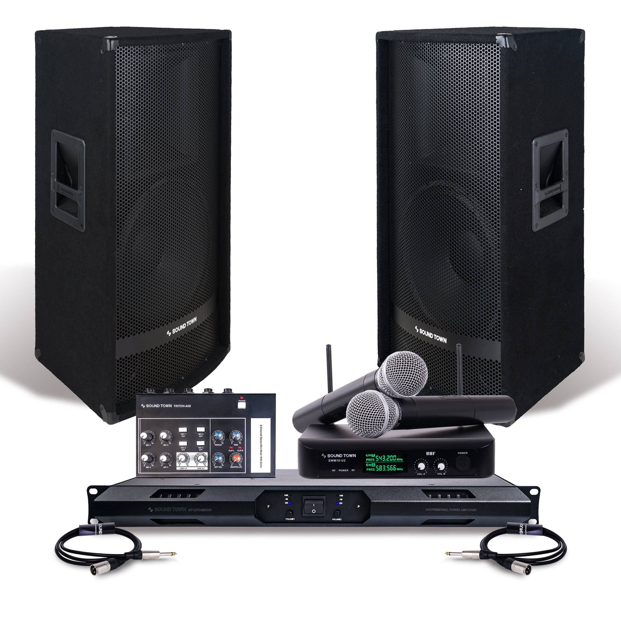 Sound Town Professional PA System Set with 15" Full Range PA Speakers ...
