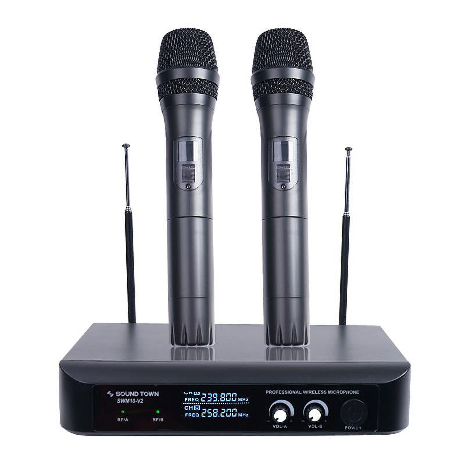 Sound Town SWM10-V2HH Professional Dual-Channel VHF 2 Handheld Wireless Microphone System with ...